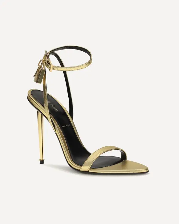 TOM FORD Lambskin Stiletto Sandals With -tone Padlock Charm - Gold