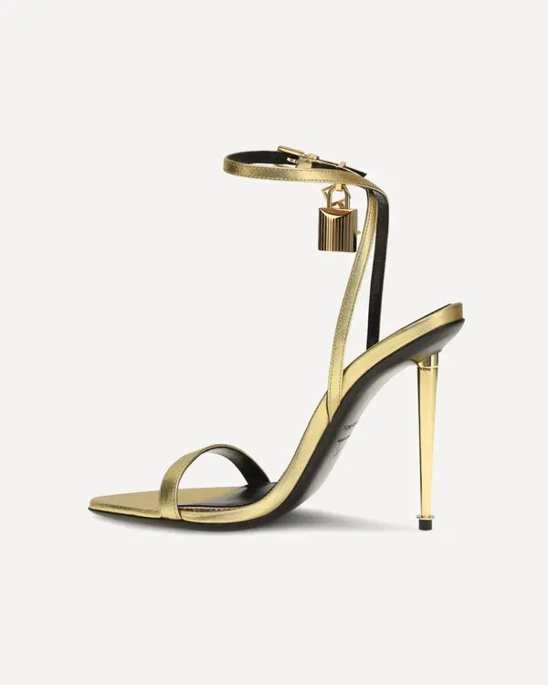 TOM FORD Lambskin Stiletto Sandals With -tone Padlock Charm - Gold