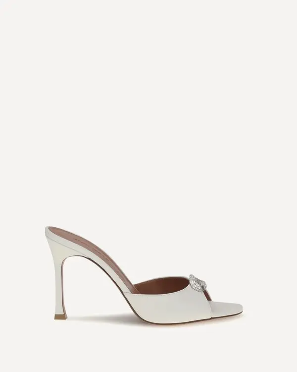 Amina Muaddi Camelia Leather Mule Sandals - White