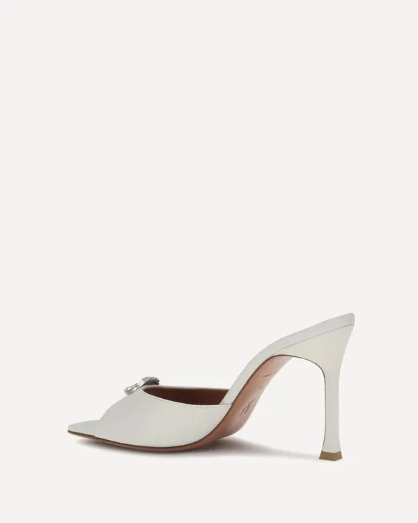 Amina Muaddi Camelia Leather Mule Sandals - White