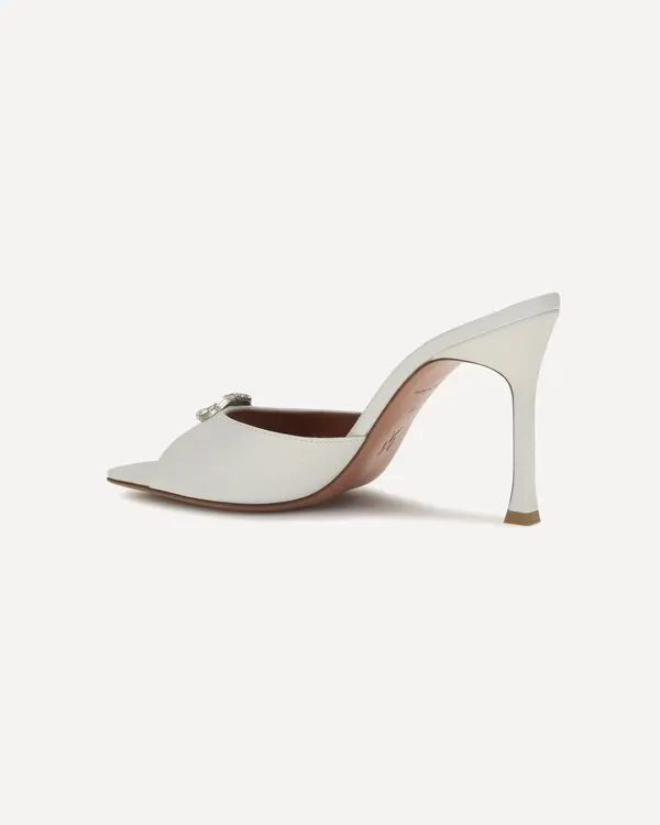 Amina Muaddi Camelia Leather Mule Sandals - White