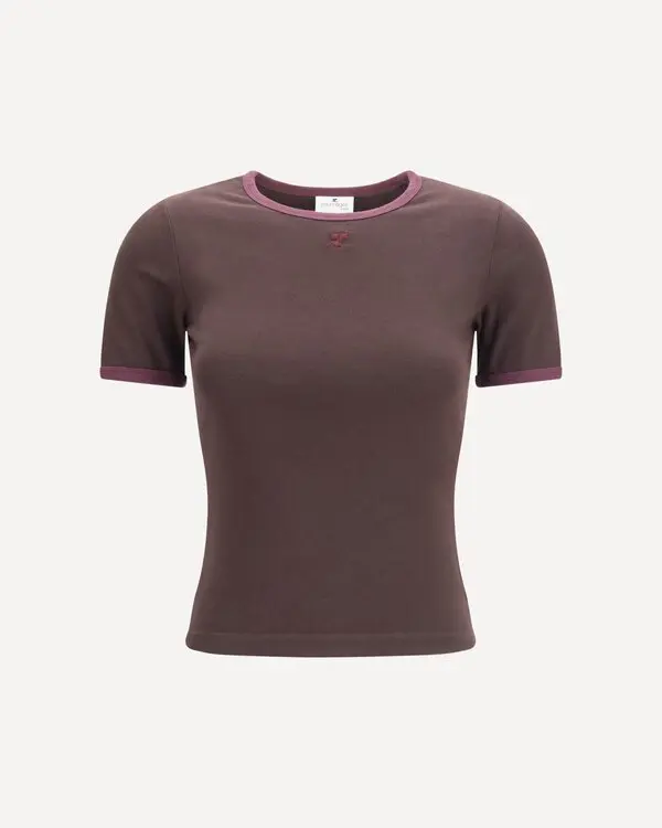 COURREGES Cotton T-shirt With Embroidered Logo - Brown
