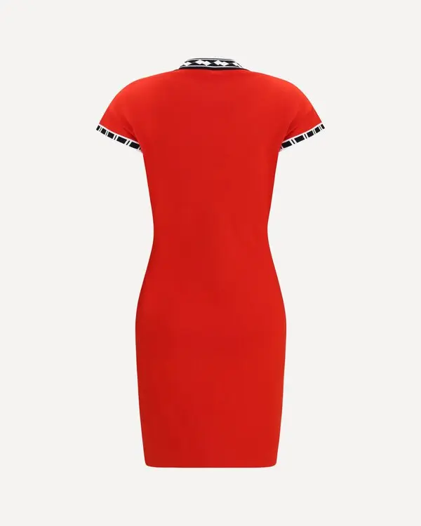 Versace Cotton Knit Mini Dress With Geometric Jacquard Trim
