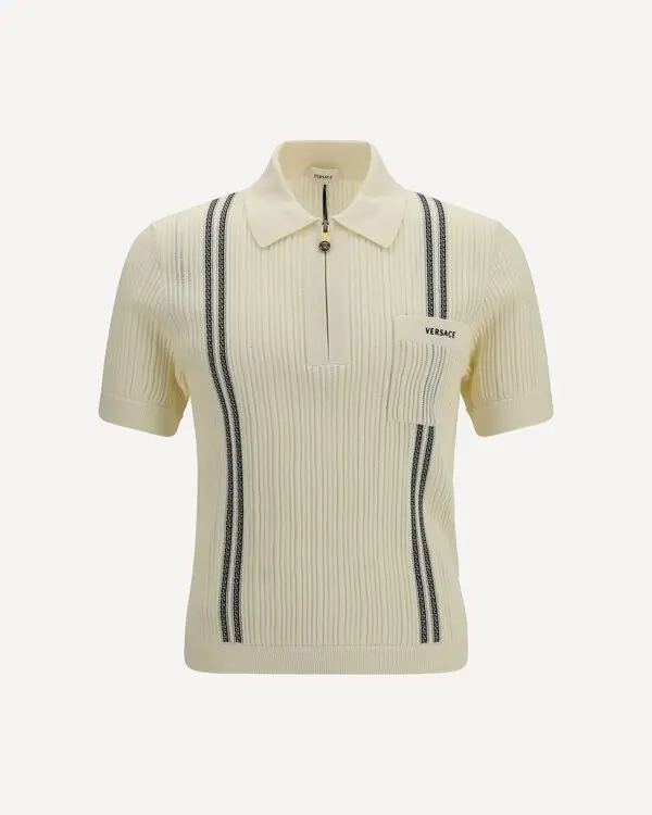 Versace Jacquard Cotton Knit Polo - Cream