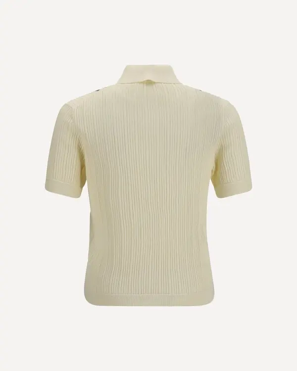 Versace Jacquard Cotton Knit Polo - Cream