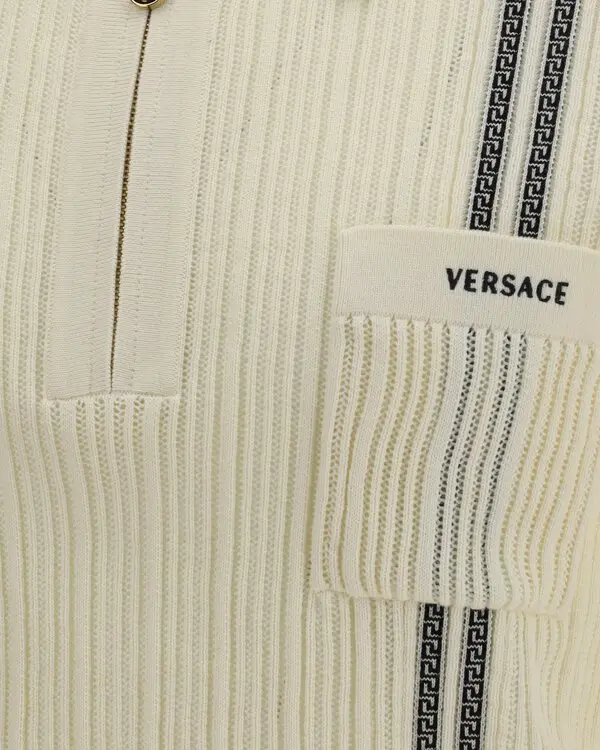 Versace Jacquard Cotton Knit Polo - Cream