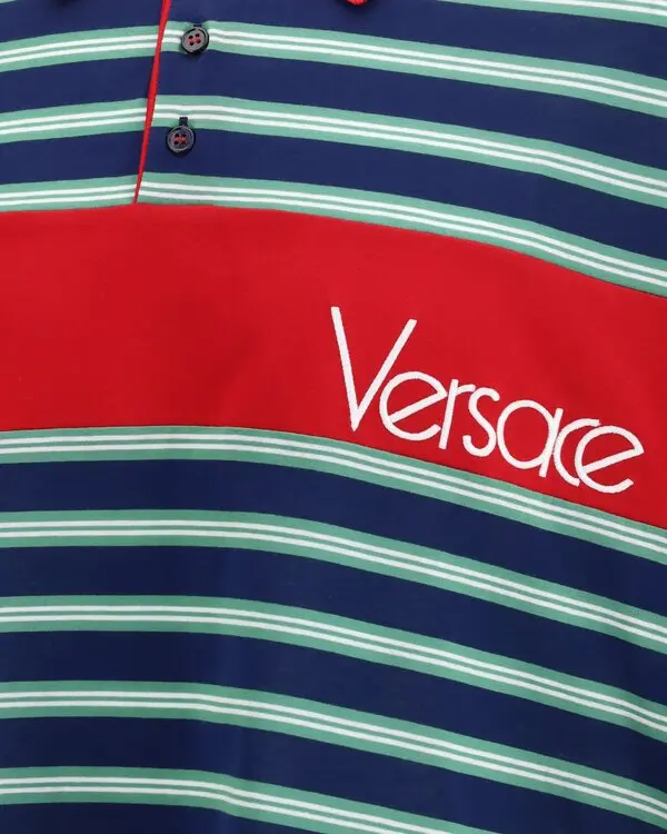 Versace Striped Cotton Polo Ale - Multicolour