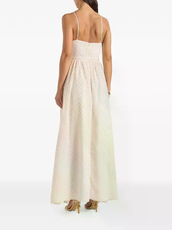 Manière De Voir Maniere De Voir Maxi Dress With Lace Paneling And Gold-tone Buttons - Neutrals