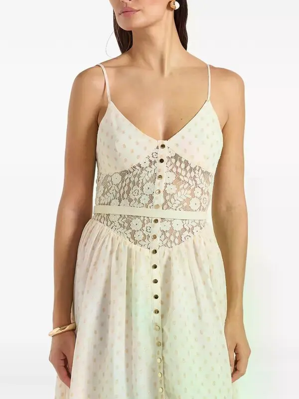 Manière De Voir Maniere De Voir Maxi Dress With Lace Paneling And Gold-tone Buttons - Neutrals