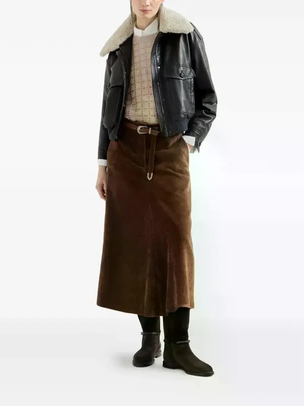 Brunello Cucinelli Fluid Corduroy Flute Skirt With Monili