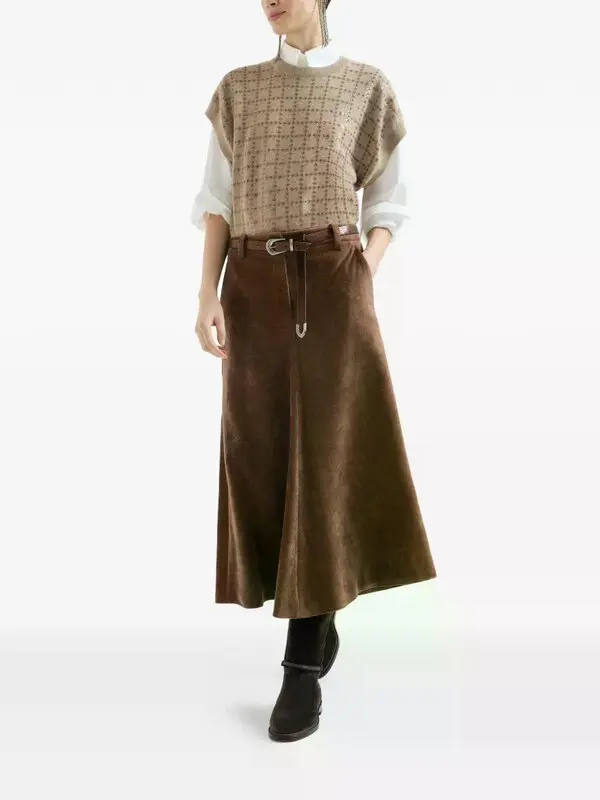 Brunello Cucinelli Fluid Corduroy Flute Skirt With Monili