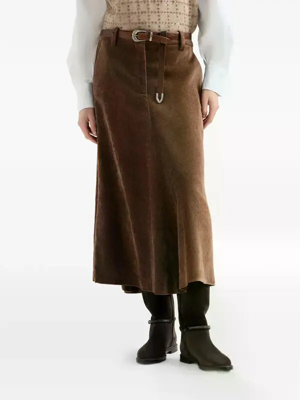 Brunello Cucinelli Fluid Corduroy Flute Skirt With Monili