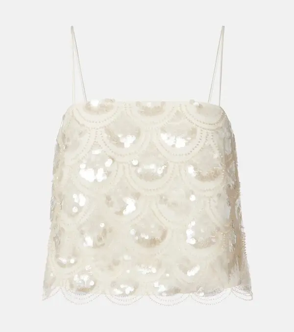 ROTATE BY BIRGER CHRISTENSEN Embellished Crop Top - White