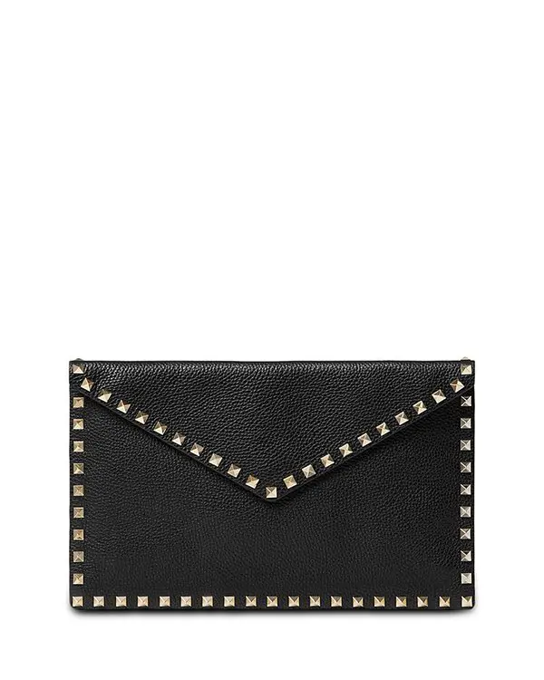 Valentino Garavani Large Studded Leather Flat Pouchette - Black