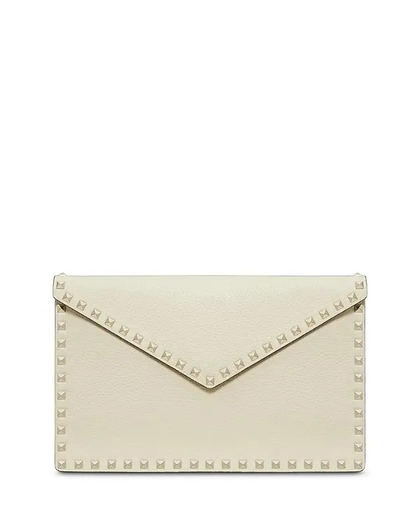 Valentino Garavani Large Studded Leather Flat Pouch - Light Ivory