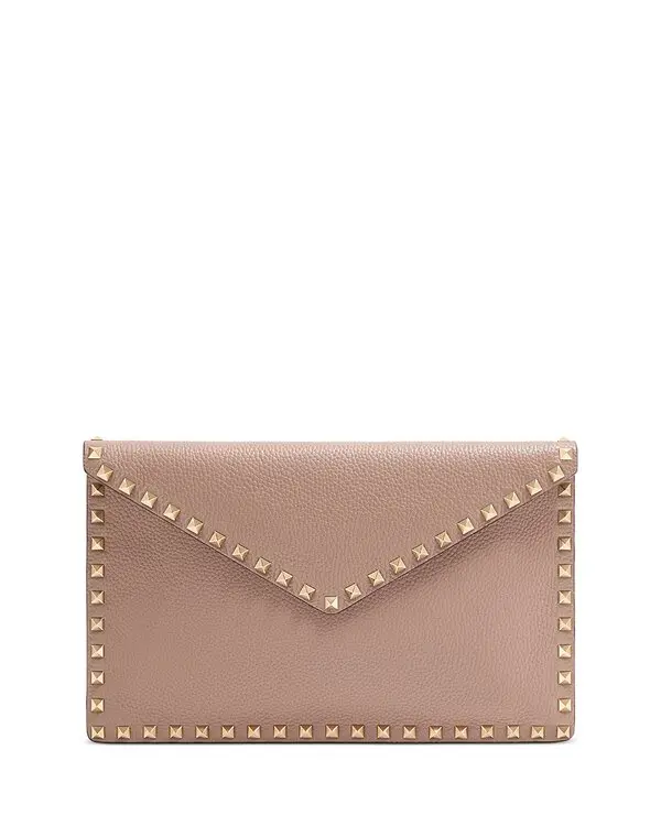 Valentino Garavani Large Studded Leather Flat Pouch - Poudre