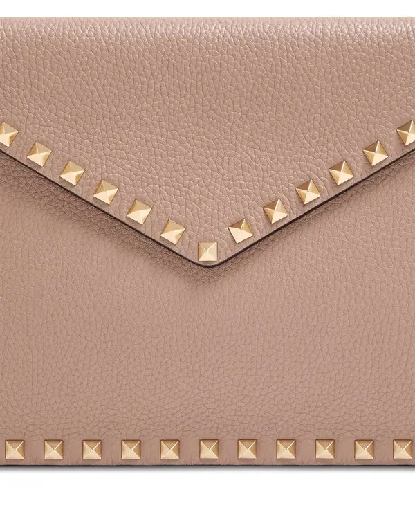 Valentino Garavani Large Studded Leather Flat Pouch - Poudre