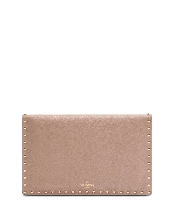 Valentino Garavani Large Studded Leather Flat Pouch - Poudre