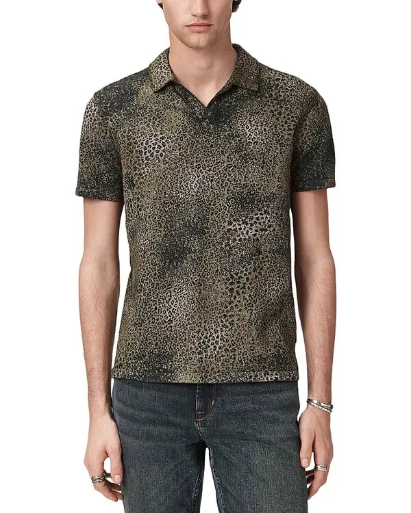 John Varvatos Perkins Short Sleeve Johnny Collar Polo With Animal Jacquard