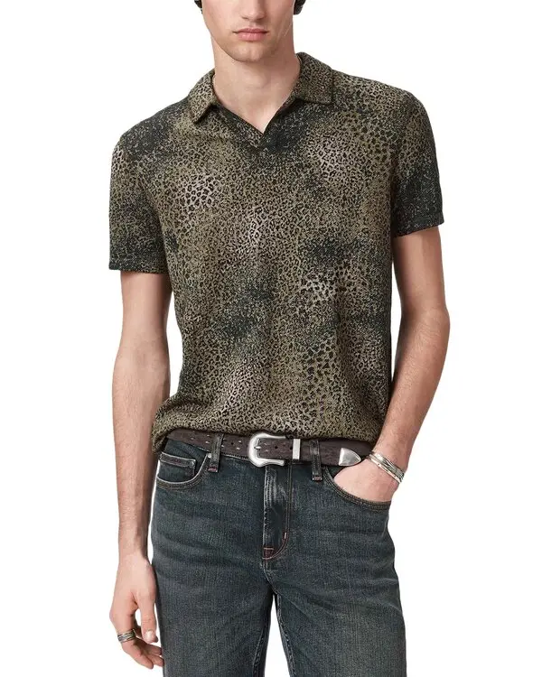 John Varvatos Perkins Short Sleeve Johnny Collar Polo With Animal Jacquard
