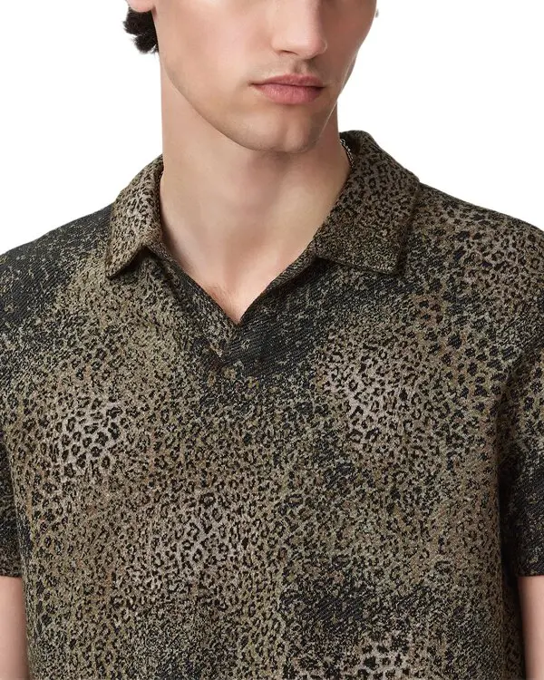 John Varvatos Perkins Short Sleeve Johnny Collar Polo With Animal Jacquard