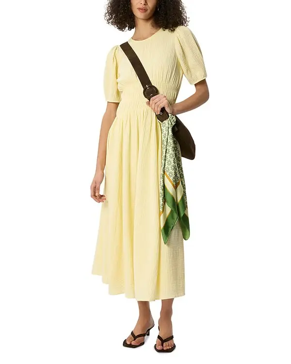 Whistles Gathered Textured Midi Dress - Butter