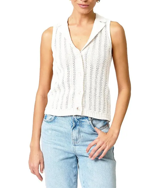 Central Park West Francie Mesh Stitch Sleeveless Vest - White