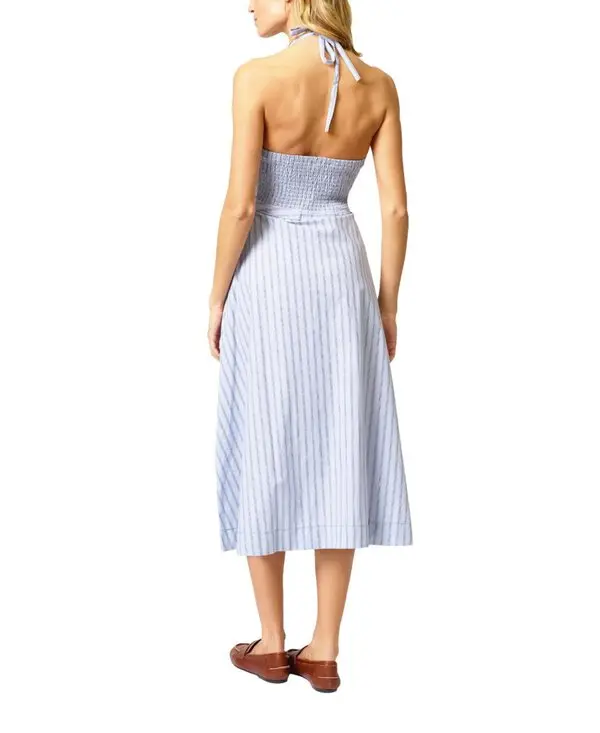 Central Park West Poplin Stripe Halter Dress - Light Blue