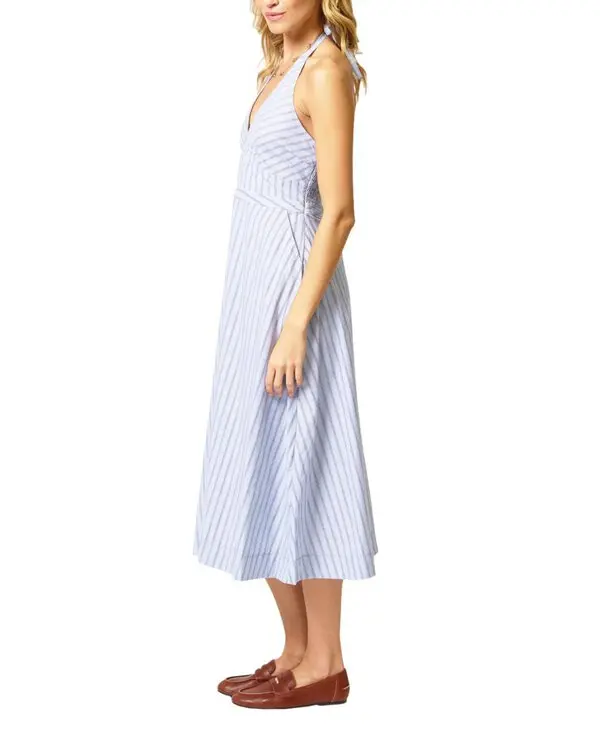 Central Park West Poplin Stripe Halter Dress - Light Blue