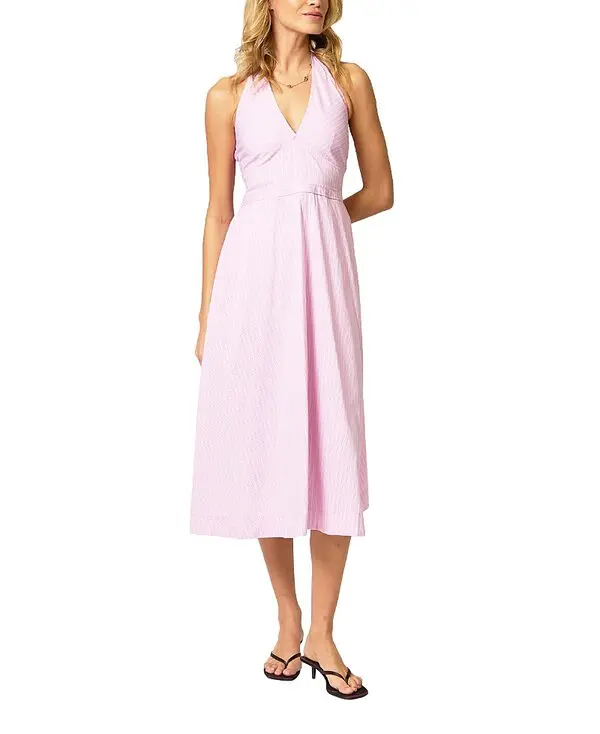 Central Park West Poplin Stripe Halter Dress - Light Pink