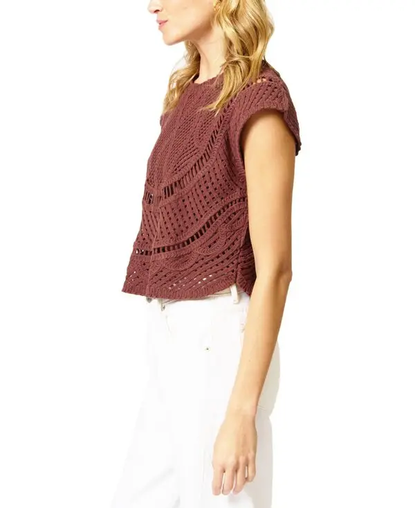 Central Park West Ember Machine Crochet Top - Chocolate