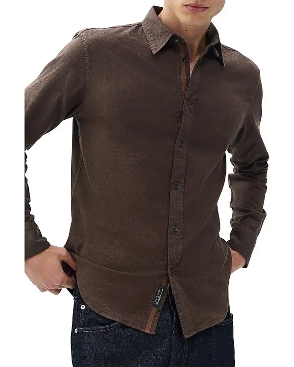 Rag & Bone Tomlin Stretch Dobby Button Front Shirt - Dark Brown