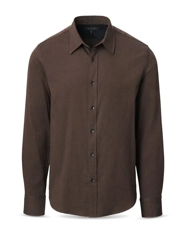 Rag & Bone Tomlin Stretch Dobby Button Front Shirt - Dark Brown