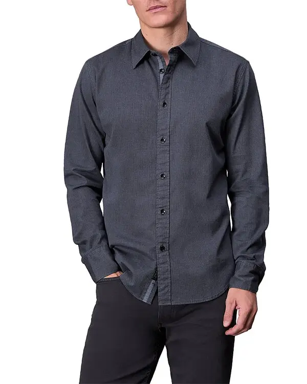 Rag & Bone Tomlin Stretch Dobby Button Front Shirt - Shark Blue