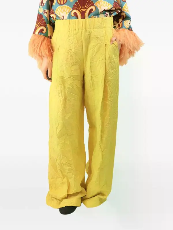 Dries Van Noten Crinkled Wide Leg Trousers