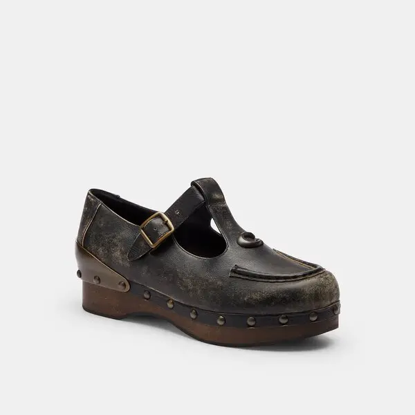 COACH X Brain Dead Leather Mary Jane Clogs - Black