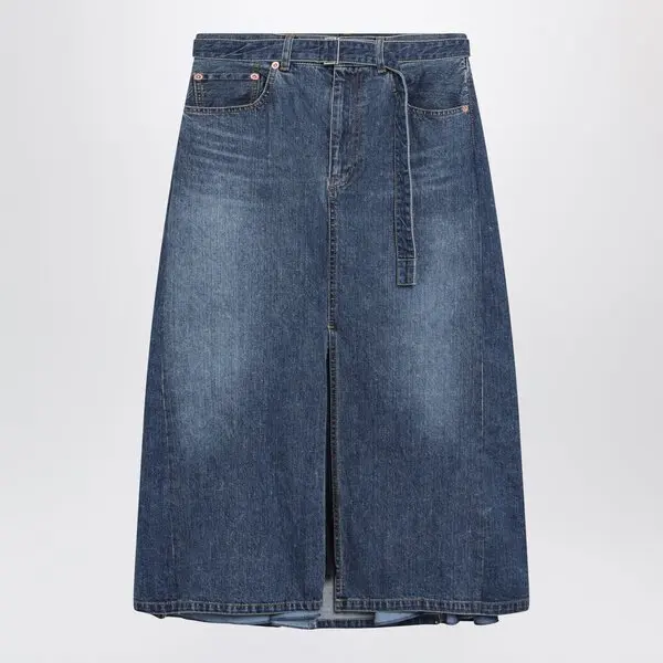 Sacai Denim Midi Skirt With Integrated Belt - Blue
