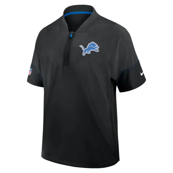 Nike Detroit Lions Sideline Coach Nfl 1/2-zip Short-sleeve Hooded Jacket - Black
