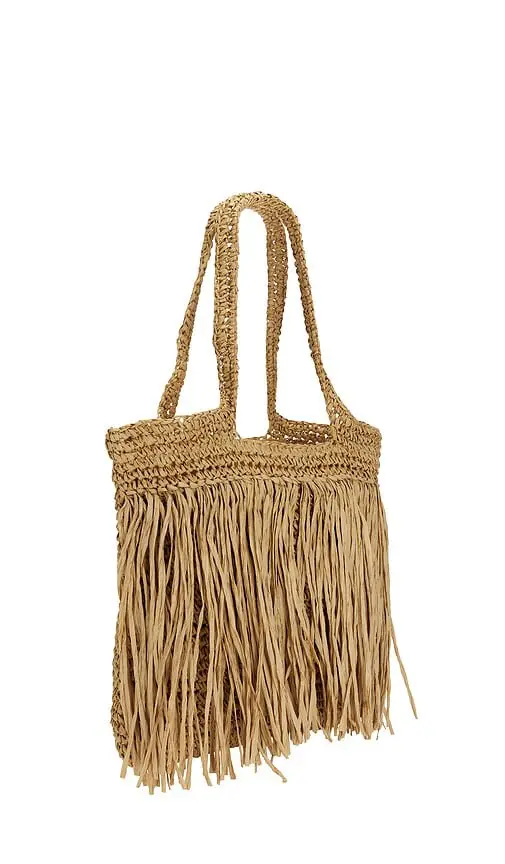 8 Other Reasons Woven Straw Fringe Tote Bag