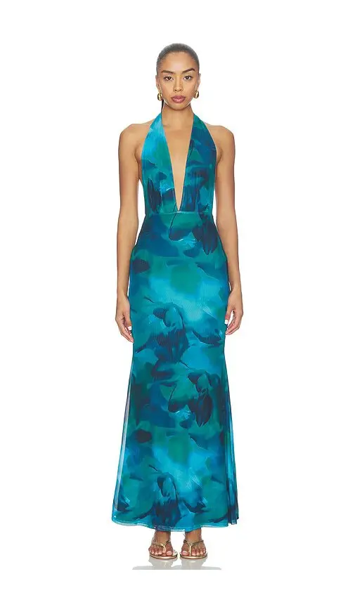 MORE TO COME Lailah Halter Maxi Dress In Blue - Blue Multi
