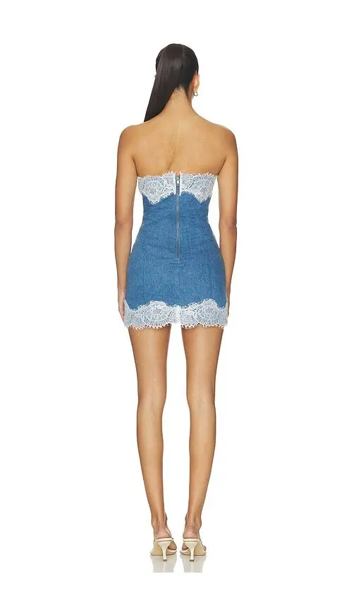 LOVERS AND FRIENDS Denim Mini Dress With Lace Trim