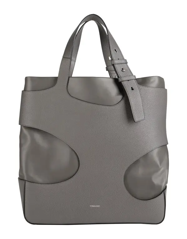 FERRAGAMO Calfskin Shopper Bag - Light Grey