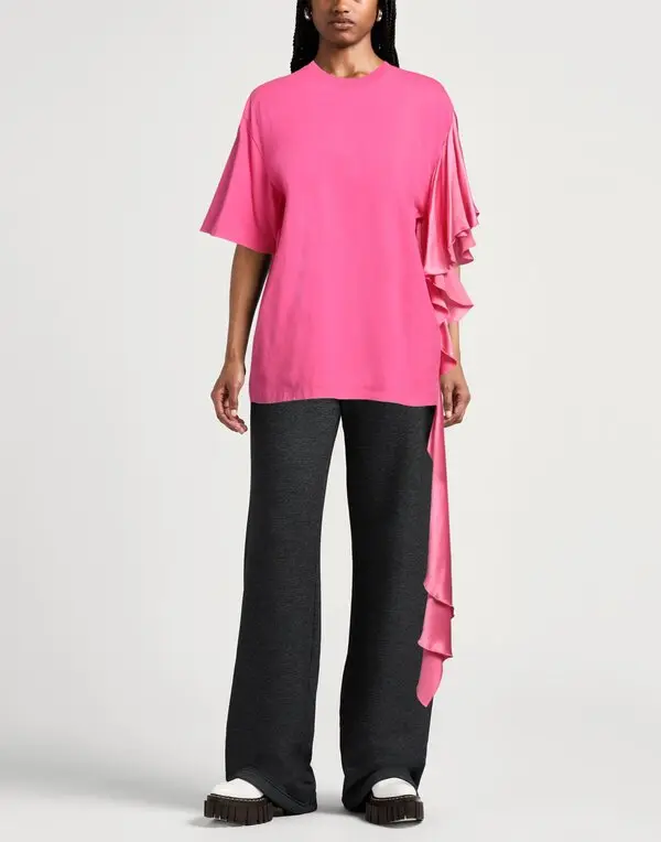 MSGM Fuchsia Cotton Viscose T-shirt With Satin Ruffle Detail