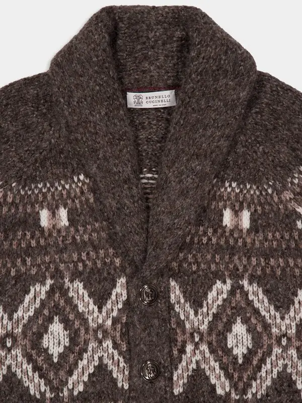 Brunello Cucinelli Geometric Jacquard Alpaca Blend Cardigan