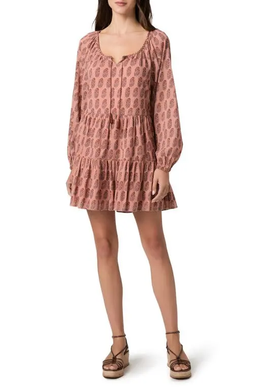 Paige Boardwalk Floral Long Sleeve Cotton Mini Dress - Salmon Multi