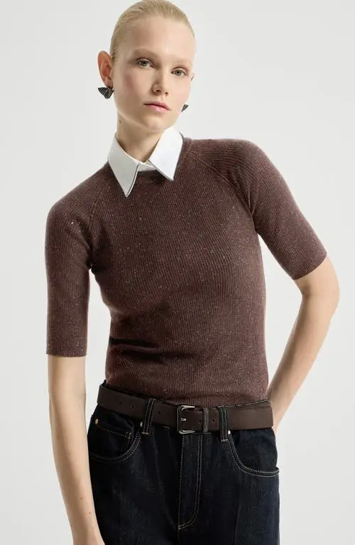 Brunello Cucinelli Sparkling Cashmere Lightweight Rib Knit Sweater - Pine Cone Brown