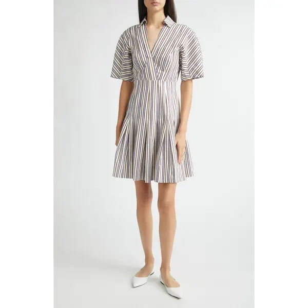 Lela Rose Stripe Cotton Dress - Cream Multi