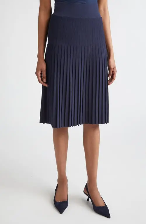 St. John Riviera Crepe Knit Pleated Midi Skirt - Midnight