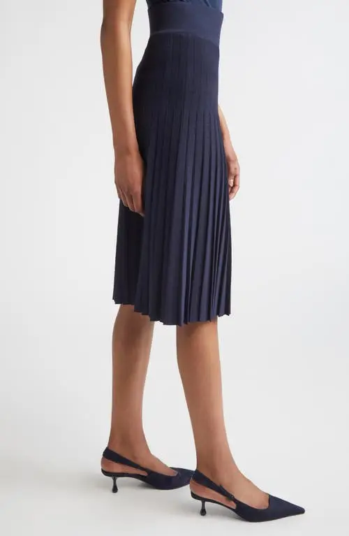 St. John Riviera Crepe Knit Pleated Midi Skirt