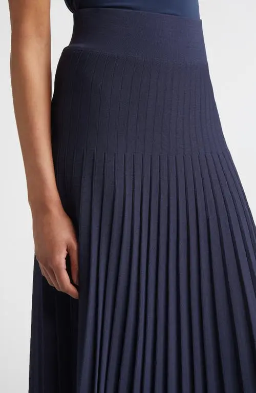 St. John Riviera Crepe Knit Pleated Midi Skirt